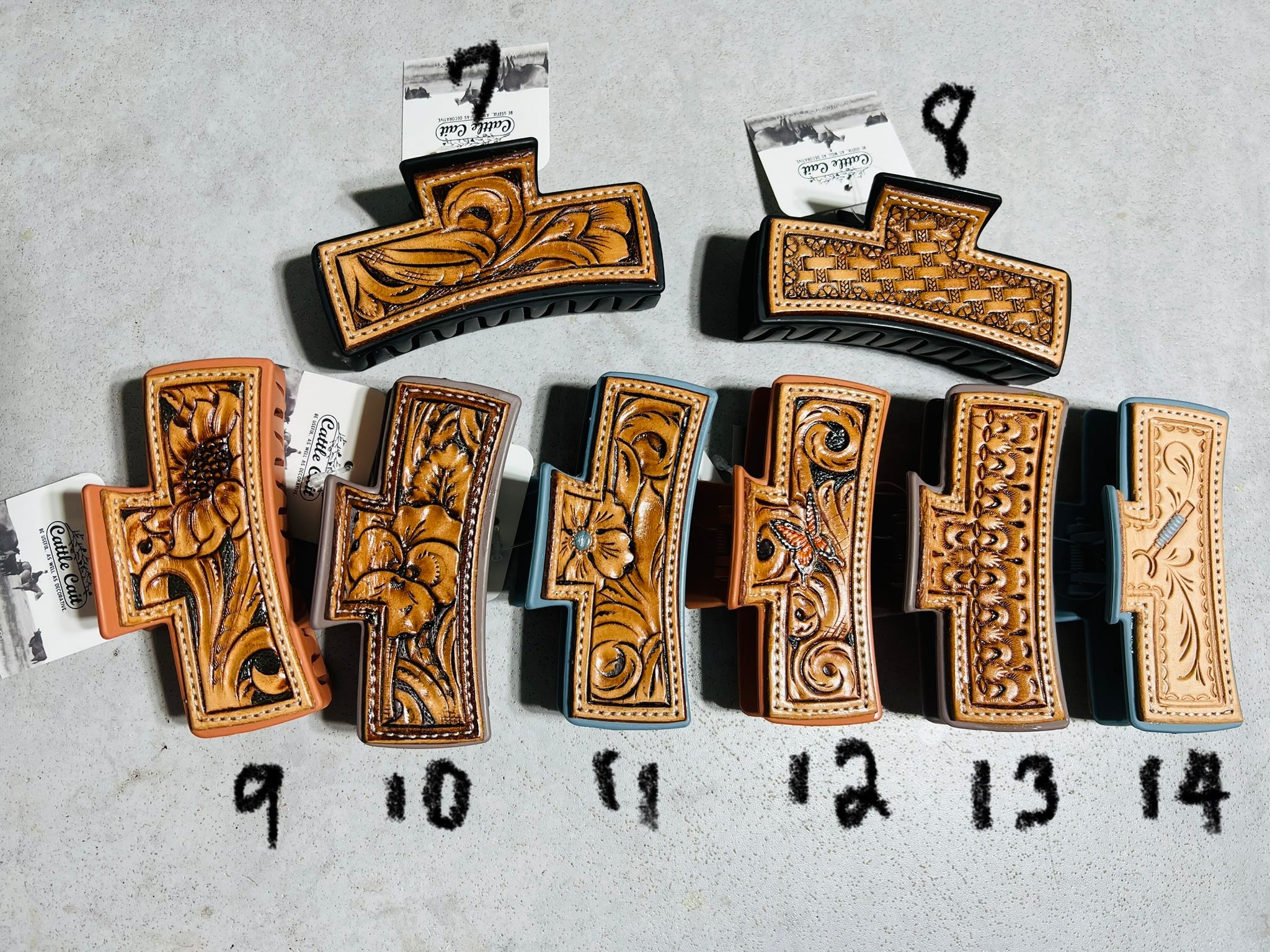 Carved Leather Claw Clips- Large – Cattle Cait